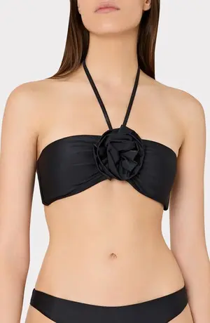 MILLY Floral Appliqué Halter Top - Black