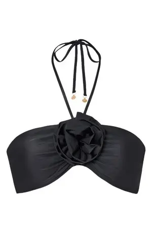 MILLY Floral Appliqué Halter Top - Black