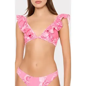MILLY Canopée Ruffle Bikini Top - Pink Multi