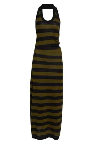 Proenza Schouler Stripe Cotton Knit Halter Maxi Dress - Black Multi