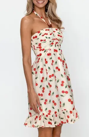 PS BY CUPSHE Cherry Print Halter Neck Dress