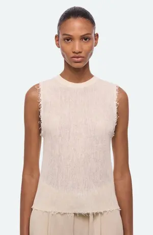 Helmut Lang Raw Edge Linen Blend Sweater Tank - Ivory