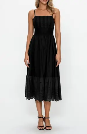 PS BY CUPSHE Lace Fit & Flare Cotton Midi Dress - Black