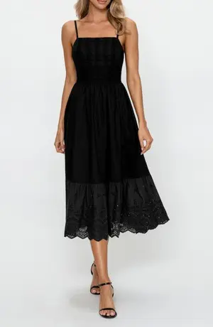PS BY CUPSHE Lace Fit & Flare Cotton Midi Dress