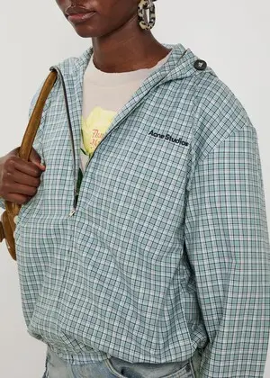 Acne Studios Plaid Drawstring Hooded Cotton Jacket