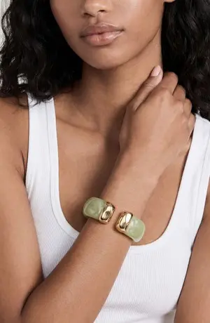 Ettika Carved Relic Cuff Bracelet - Olive