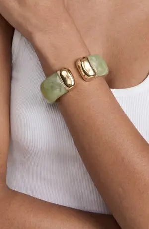 Ettika Carved Relic Cuff Bracelet - Olive