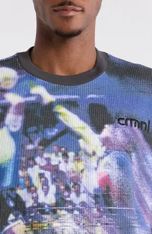 CRIMINAL DAMAGE Hand Of God Graphic Waffle Knit Long Sleeve T-shirt