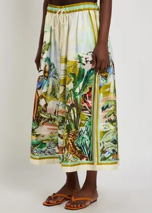 ALEMAIS Alemasis Jungle Boogie Printed Silk Culotte Trousers