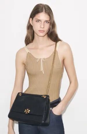 Tory Burch Charlie Quilted Leather Shoulder Bag - Black