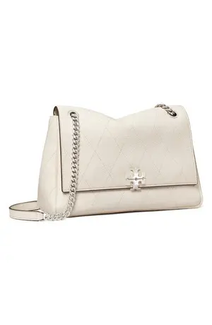 Tory Burch Charlie Quilted Leather Shoulder Bag - Light Cream