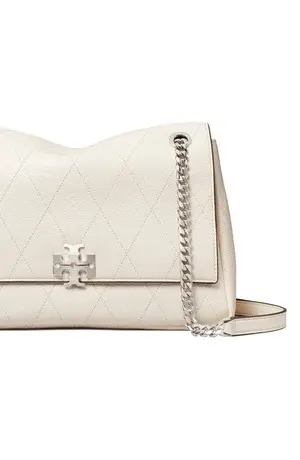 Tory Burch Charlie Quilted Leather Shoulder Bag - Light Cream