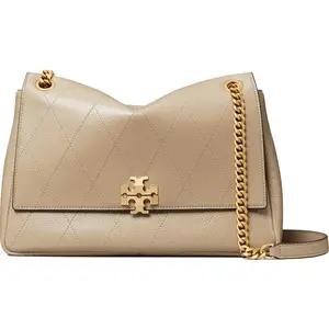 Tory Burch Charlie Quilted Leather Shoulder Bag - Soft Cement