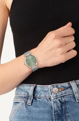 Lacoste Multifunction Mesh Strap Watch With Goldtone Bezel And Crystal Markers