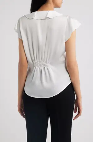 TAHARI ASL Ruffle Flutter Satin Top - Ivory