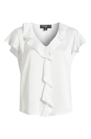 TAHARI ASL Ruffle Flutter Satin Top - Ivory