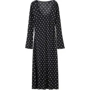 Mango Polka Dot Long Sleeve Maxi Dress - Black