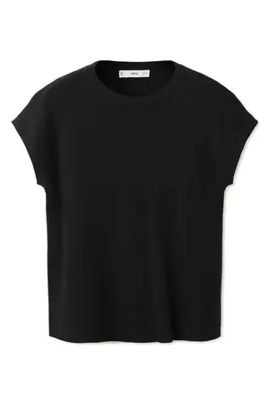 Mango Short Sleeve Crew Neck Fine Knit Sweater - Black
