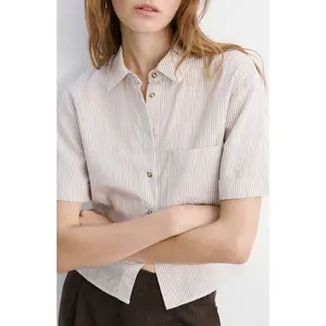 Mango Striped Cropped Shirt - Sand