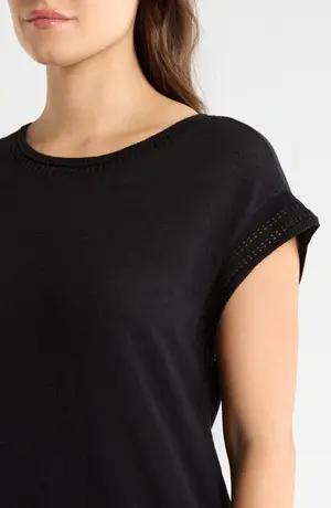 Wit & Wisdom Pointelle Trim Cotton Top