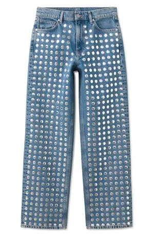 Mango Studded Straight Leg Jeans