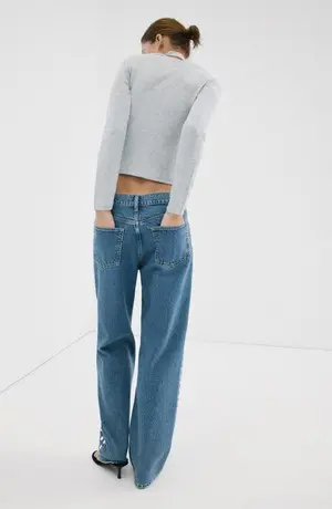 Mango Studded Straight Leg Jeans