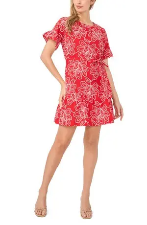 CECE DUPRAZ Tie Waist Cotton Mini Dress With Eyelet Detail