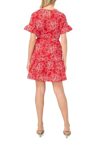 CECE DUPRAZ Tie Waist Cotton Mini Dress With Eyelet Detail