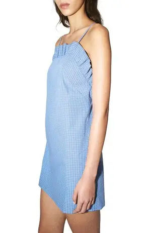 Mango Ruffled Plaid Cotton Mini Dress