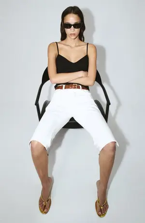 Mango Straight Leg Capri Jeans With Side-slit Hems