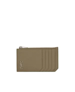 Saint Laurent Tiny Cassandre Fragments Zipped Card Case - Brown