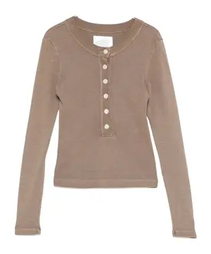 Citizens Of Humanity Varra Henley Ribbed-knit Top - Brown