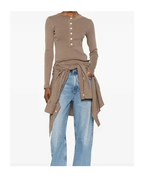 Citizens Of Humanity Varra Henley Ribbed-knit Top - Brown