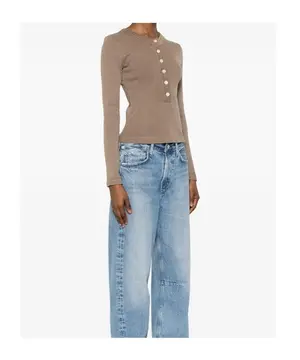 Citizens Of Humanity Varra Henley Ribbed-knit Top - Brown