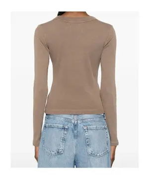 Citizens Of Humanity Varra Henley Ribbed-knit Top - Brown