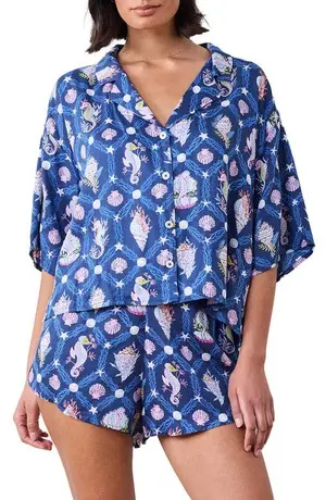 PRINTFRESH Sweet Dreams Satin Short Pajamas - Navy