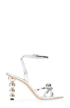 FERRAGAMO Karina Metallic Leather Ankle Strap Sandals - Silver