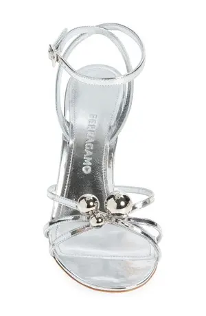 FERRAGAMO Karina Metallic Leather Ankle Strap Sandals - Silver