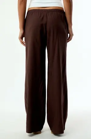 PACSUN Alisa Linen Blend Wide Leg Pants - Brown