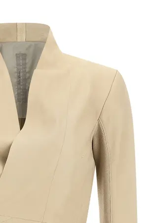 Rick Owens V-neck Leather Jacket With Tie Detail