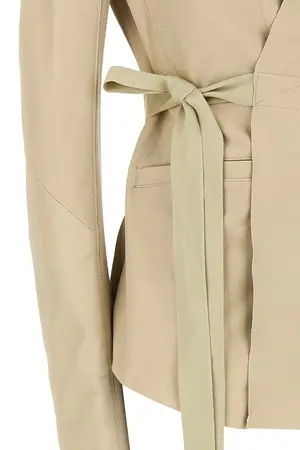 Rick Owens V-neck Leather Jacket With Tie Detail