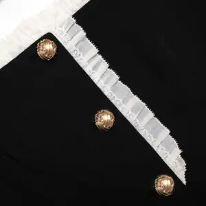 SELF-PORTRAIT Crepe Belted Blouse With Gold Buttons And Frill Trim