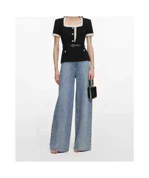 SELF-PORTRAIT Crepe Belted Blouse With Gold Buttons And Frill Trim