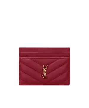 Saint Laurent Cassandre Card Case In Lambskin - Deep Red