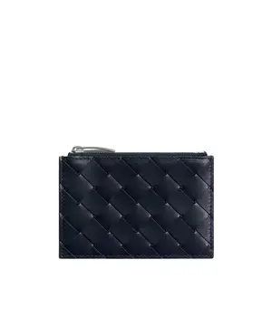 Bottega Veneta Intrecciato Zipped Card Case - Midnight/basalt