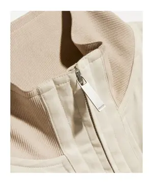 Gucci Poplin Zip-up Jacket With High Neck And Rib Trim - Light Beige