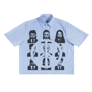 WORKS OF MADNESS Faces Boxy Button Up - Blue