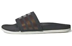 Adidas Adilette Comfort Slides With Metallic Stripes - Grey