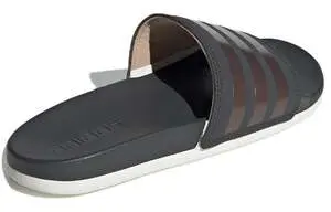 Adidas Adilette Comfort Slides With Metallic Stripes - Grey