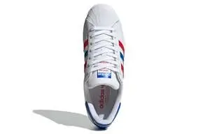 Adidas Superstar Sneakers With Red And Blue Stripes - White